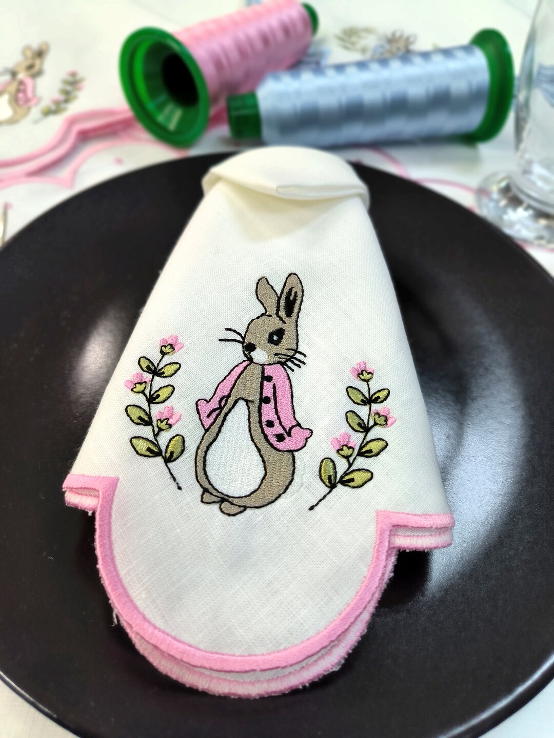 Easter Linen Napkin, Cute Bunny Linen Napkin, Easter Dinner Napkin ...