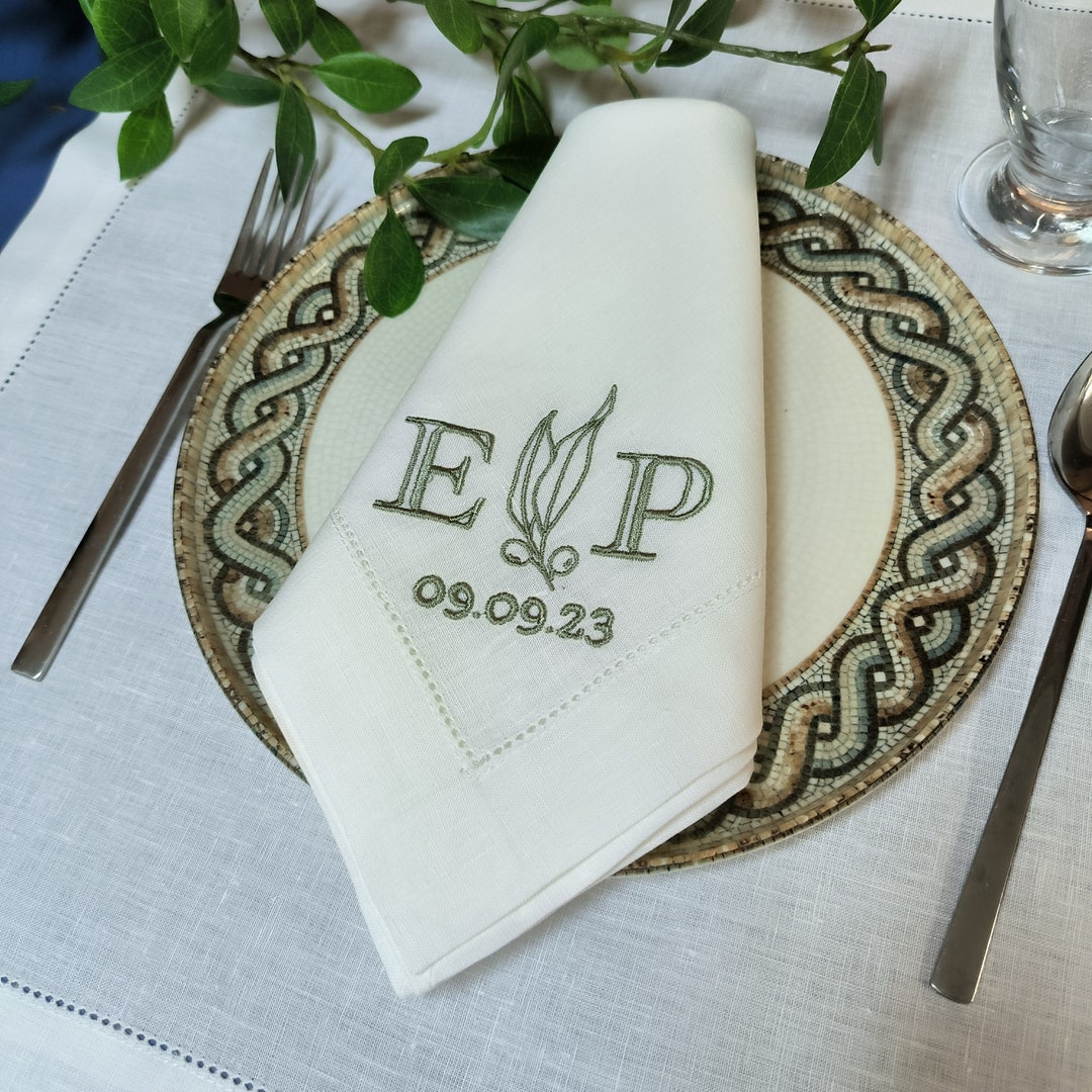 Custom Logo Embroidered Luxury Linen Napkin, Wedding Napkins,custom ...