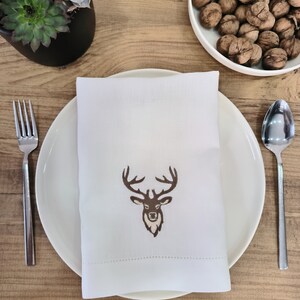 Christmas Reindeer Head Napkin, Christmas Embroidery Linen Cloth Napkin ...
