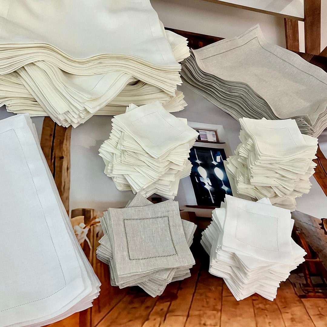 Wholesale Hemstitch Linen Napkins, White Luxury Linen Napkin, Wholesale ...