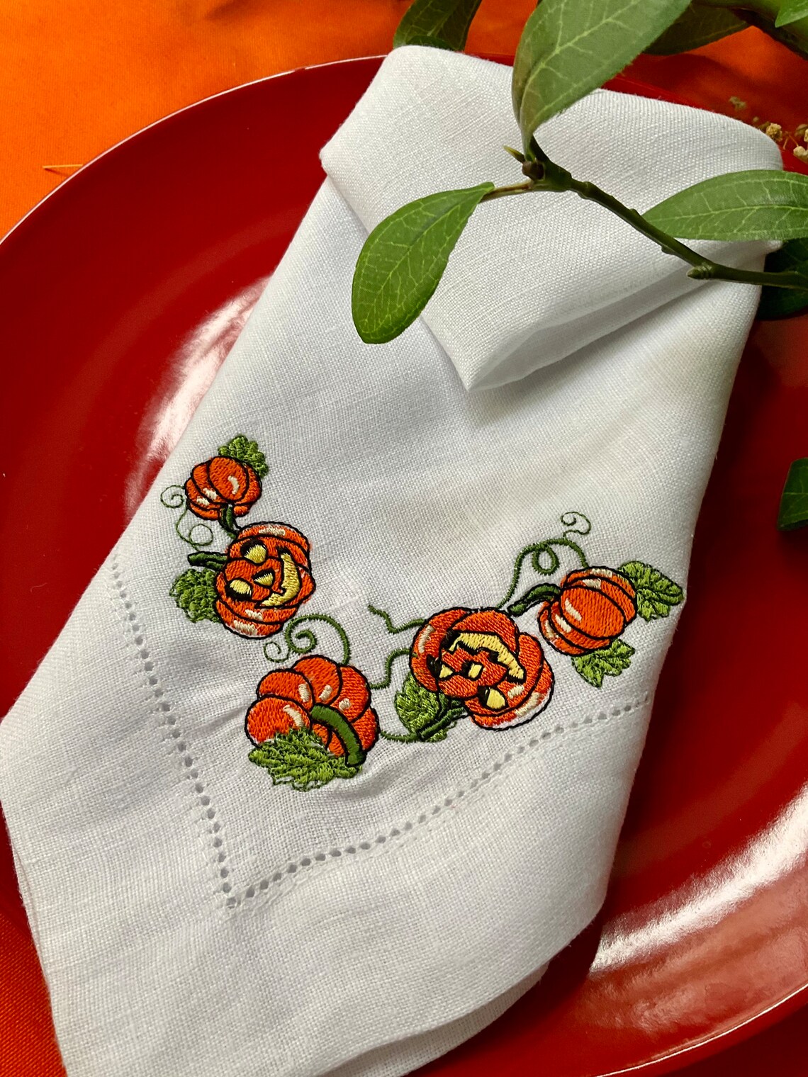 Cloth Embroidered Witch Ghost Pumpkin Bat Napkins Set, Halloween Fall ...