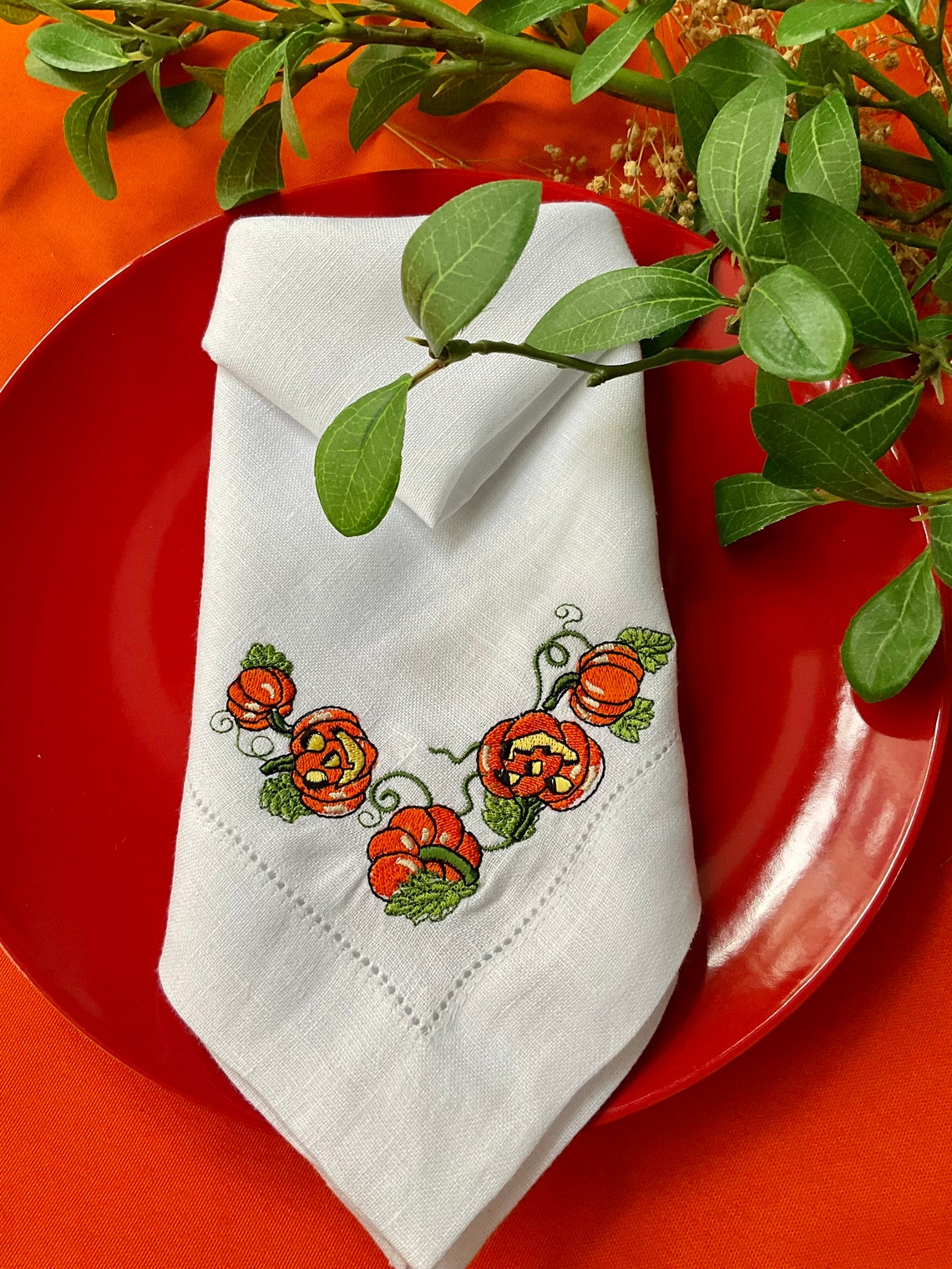 Cloth Embroidered Witch Ghost Pumpkin Bat Napkins Set, Halloween Fall ...