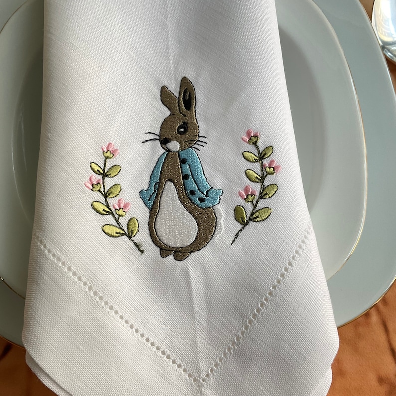Embroidered Easter Bunny Linen Table Napkins Easter Dinner - Etsy