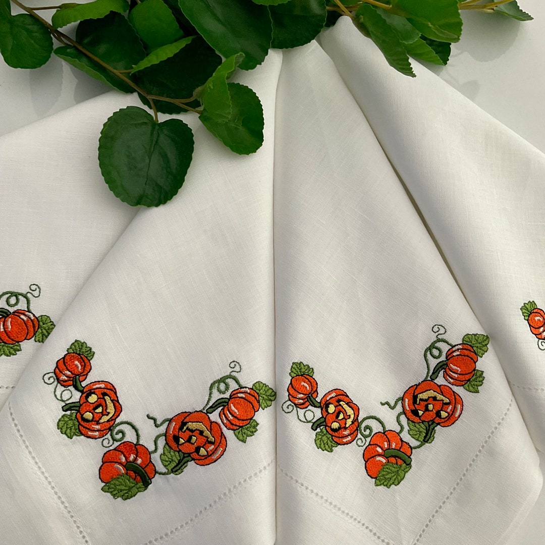 Cloth Embroidered Witch Ghost Pumpkin Bat Napkins Set, Halloween Fall ...
