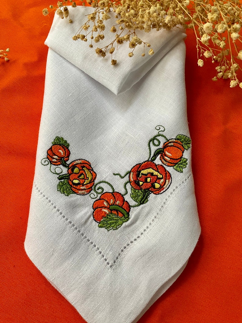 Cloth Embroidered Witch Ghost Pumpkin Bat Napkins Set, Halloween Fall ...