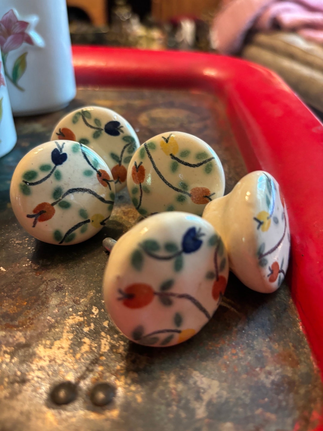 Antique Porcelain Hand Painted Cabinet Knobs - Etsy