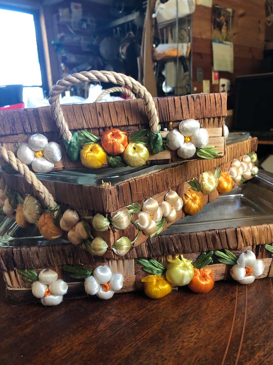 Pyrex SET OF 3 Dishes With Retro Raffia Casserole Basket Carriers - Etsy