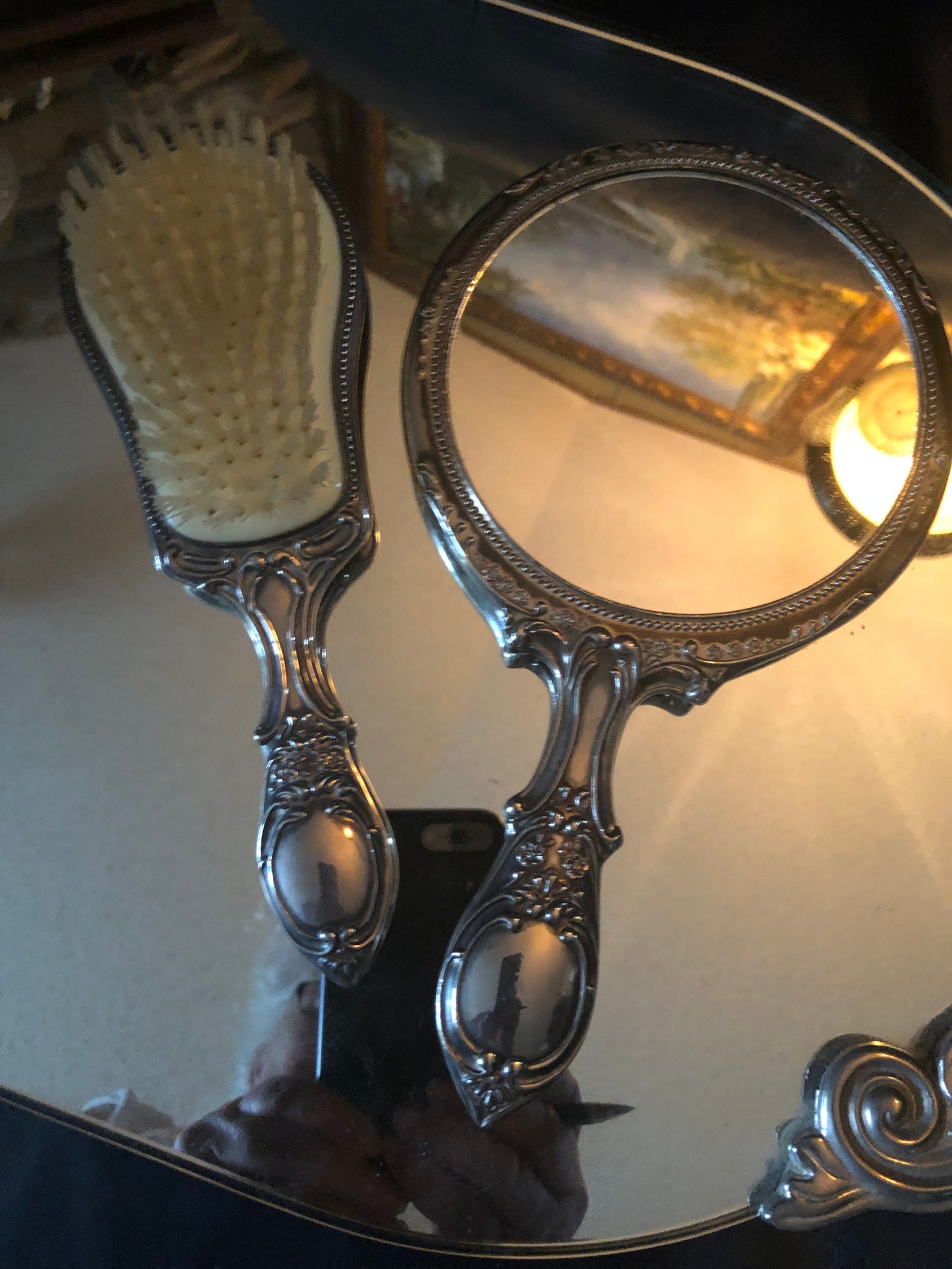Vanity Set 3pc Vintage Mirror Brush Hand Mirror - Etsy