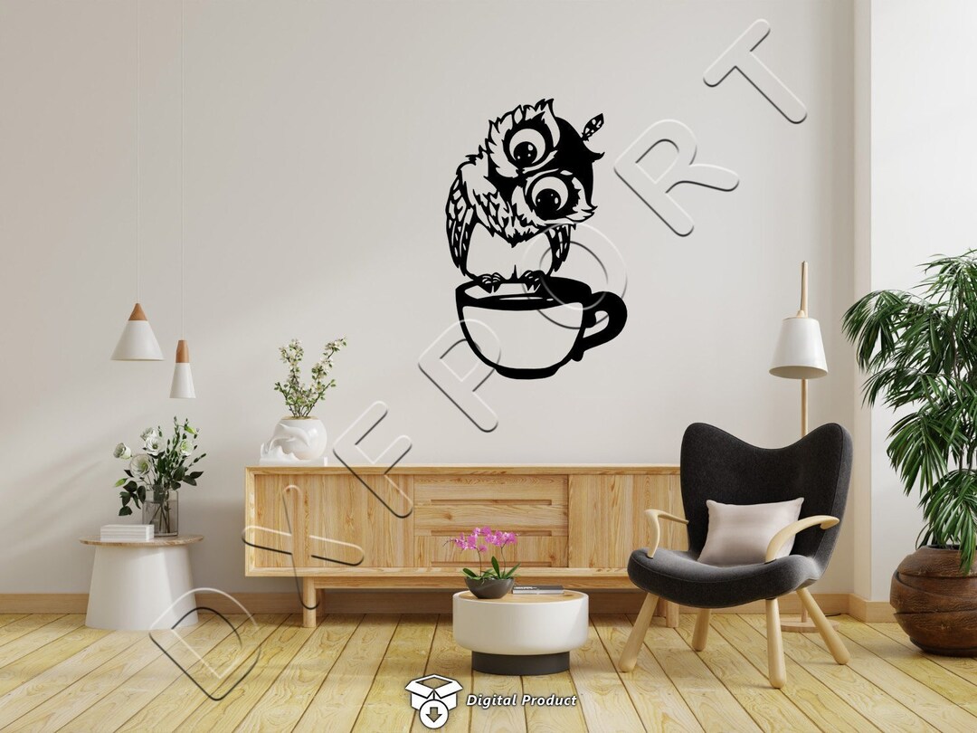 Owl on Coffee Cup Dxf, Owl Dxf, Owl Coffee Dxf, Owl Sticker, Owl Svg ...