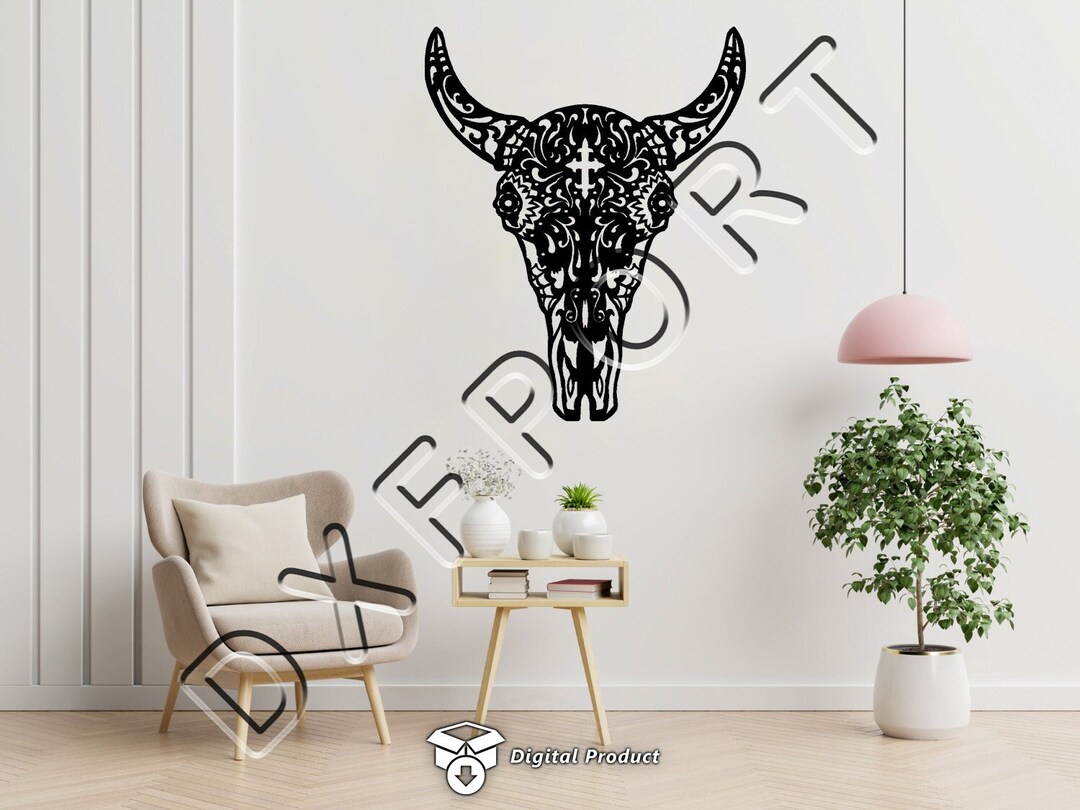 Bull Skull Dxf File, Cow Skull Svg, Boho Cow Skull Dxf, Dxf, Svg, Eps ...