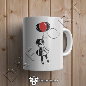 Girl With Balloons Dxf File, Balloons, Child Flying on Balloons Dxf ...