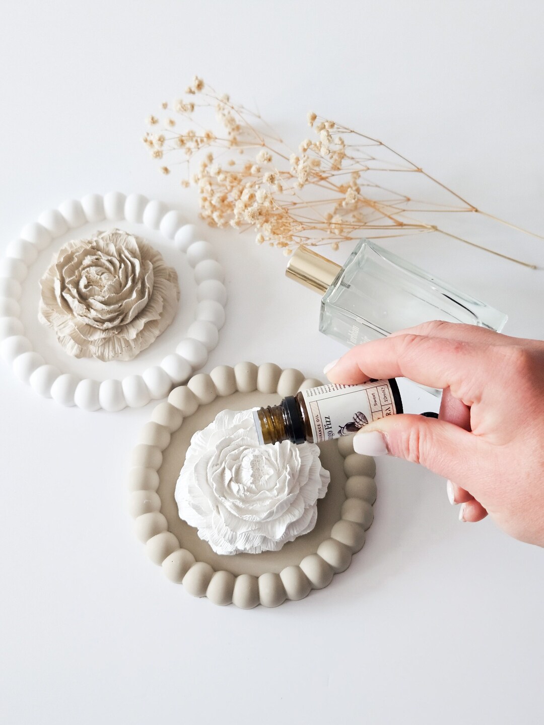 Peony Flower Essential Oil Diffuser & Bubble Coaster Set | Handcrafted ...