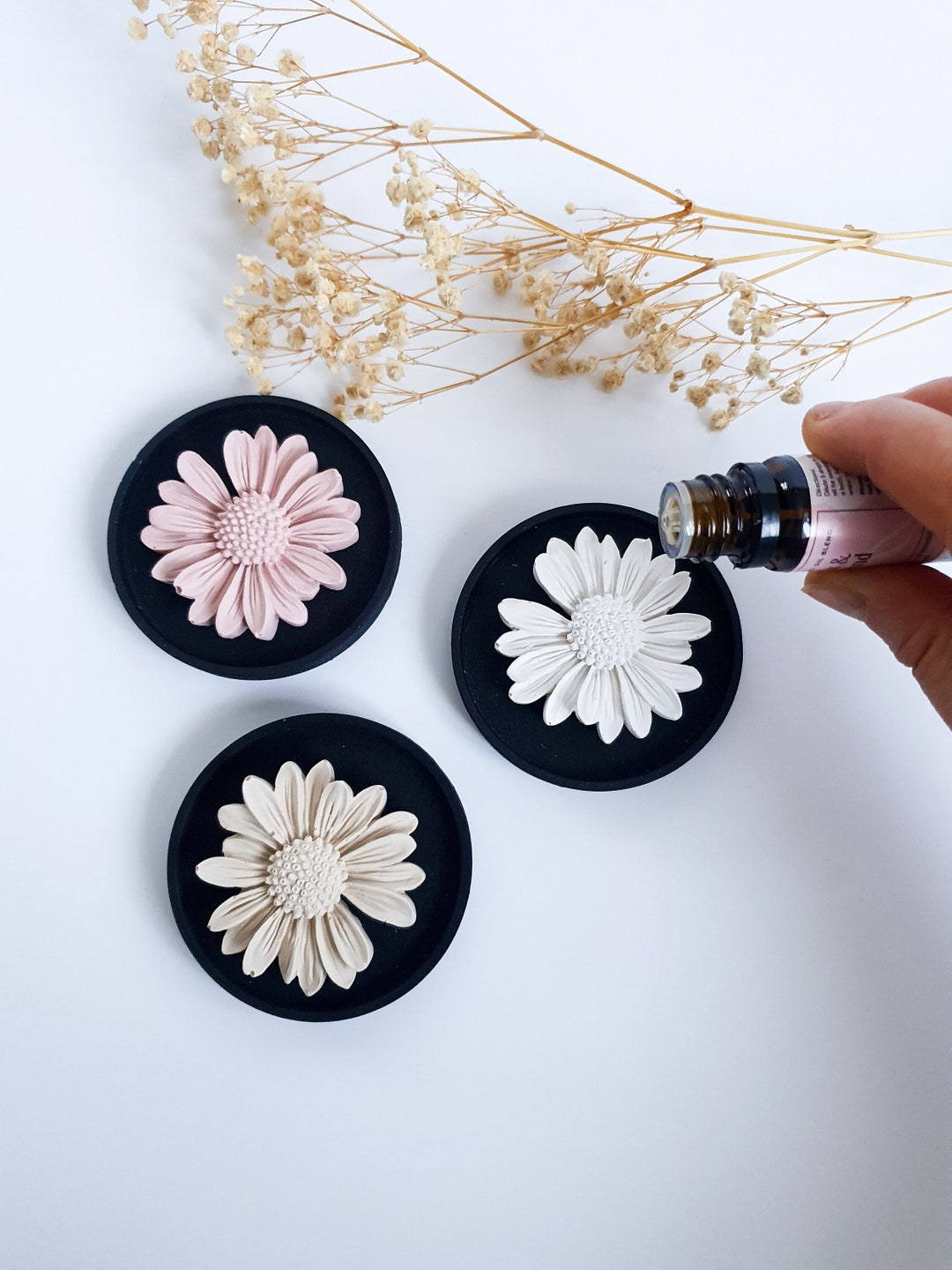 DAISY Aroma Stone Diffuser Coaster Set Mother's Day Handmade Daisy Essential Oil Diffuser ...