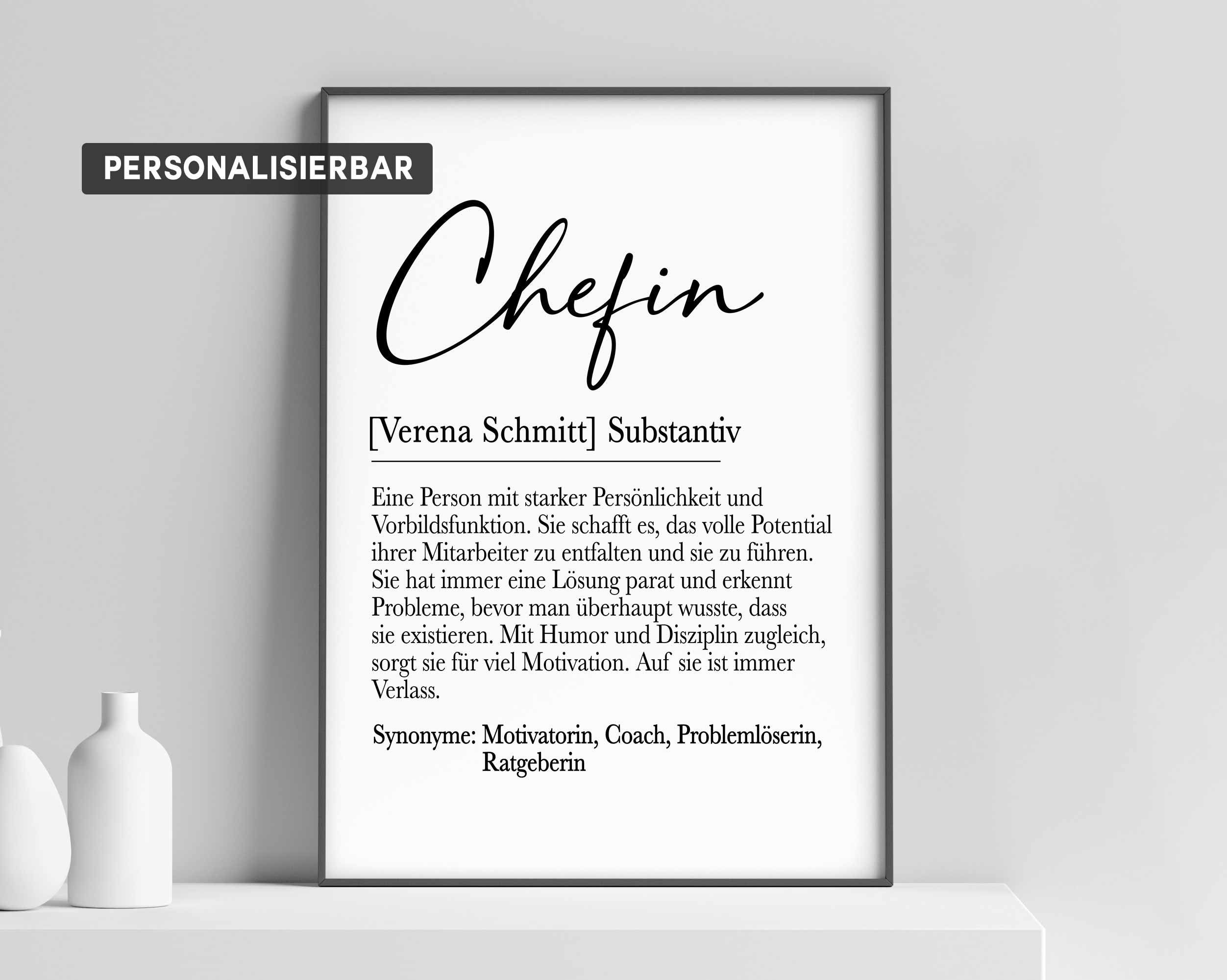 Definition CHEFIN | Poster | personalisiertes Bild Chefin | Geschenk ...