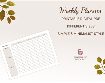 Weekly Planner Minimalist Printable & Digitally Instant Download A4/A5 ...