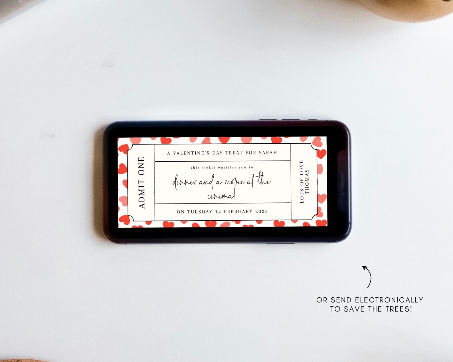 Editable Heart Gift Ticket Template: Valentine's Day Voucher (digital ...