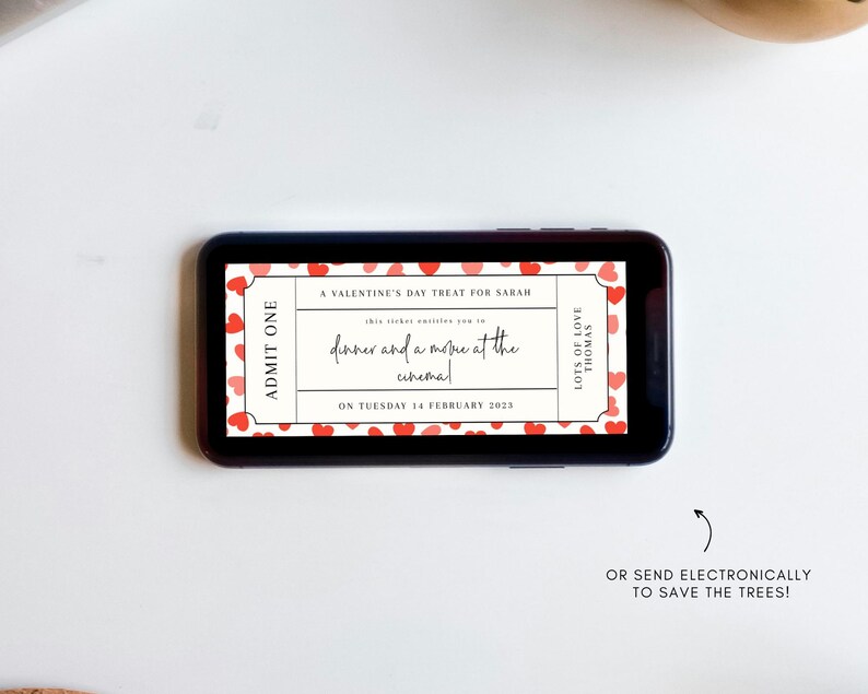 Editable Heart Gift Ticket Template: Valentine's Day Voucher (digital ...