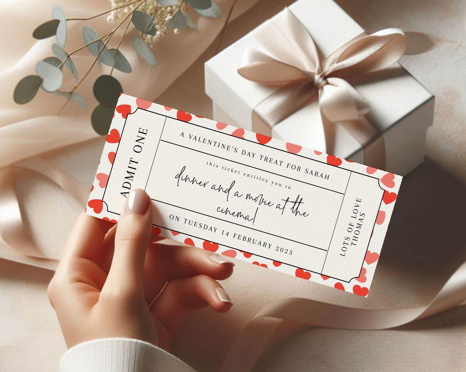 Editable Heart Gift Ticket Template: Valentine's Day Voucher (digital ...