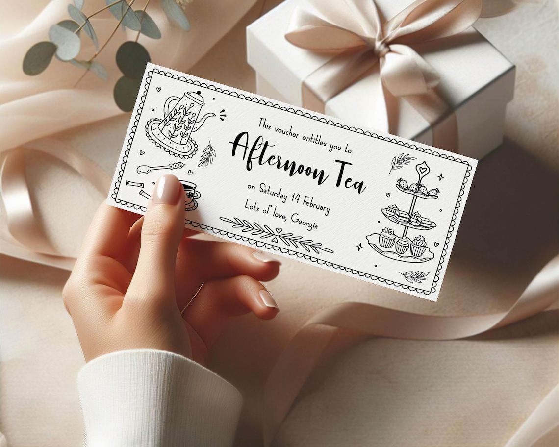 Editable Afternoon Tea Gift Ticket: Printable Birthday Voucher (digital ...