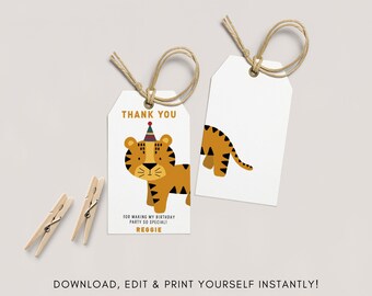 Boho Tiger Birthday Party Gift Tag: Editable Template (digital Download ...