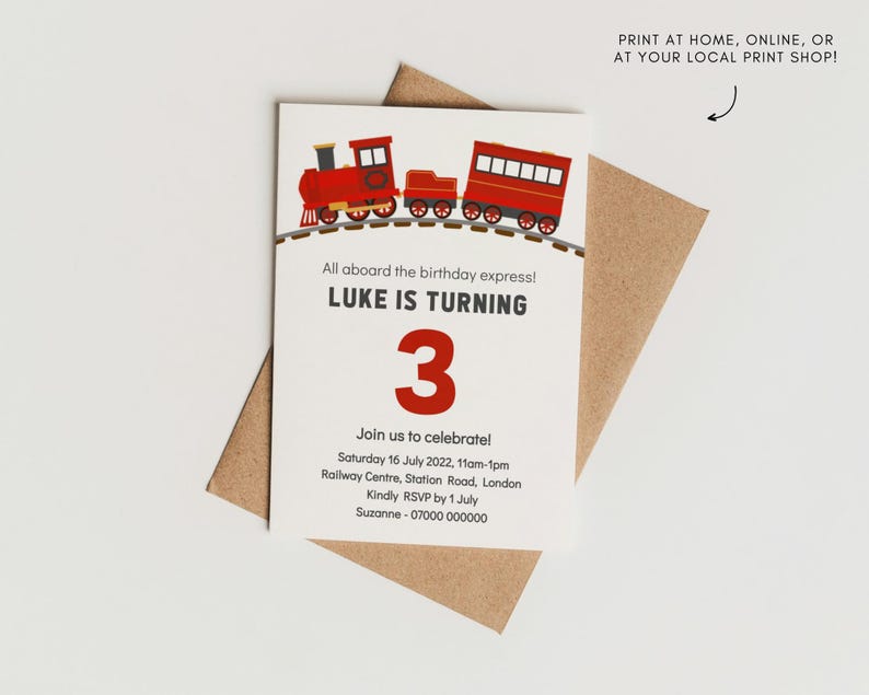 Steam Train Invite | Red Train | Birthday Party | Edit Yourself ...
