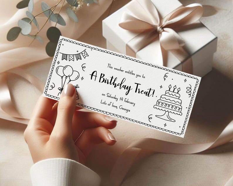 Editable Birthday Treat Gift Ticket: Printable Surprise Voucher ...