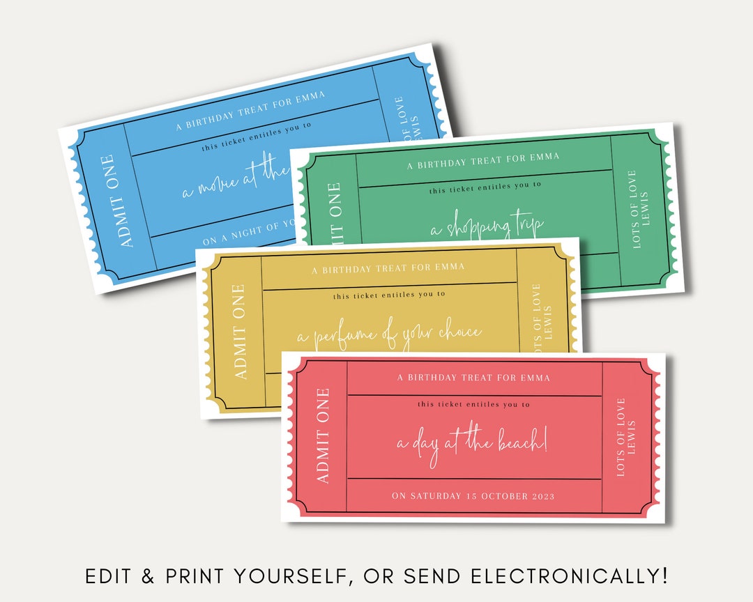 Editable Coloured Gift Vouchers | Print at Home Birthday Voucher | Date ...