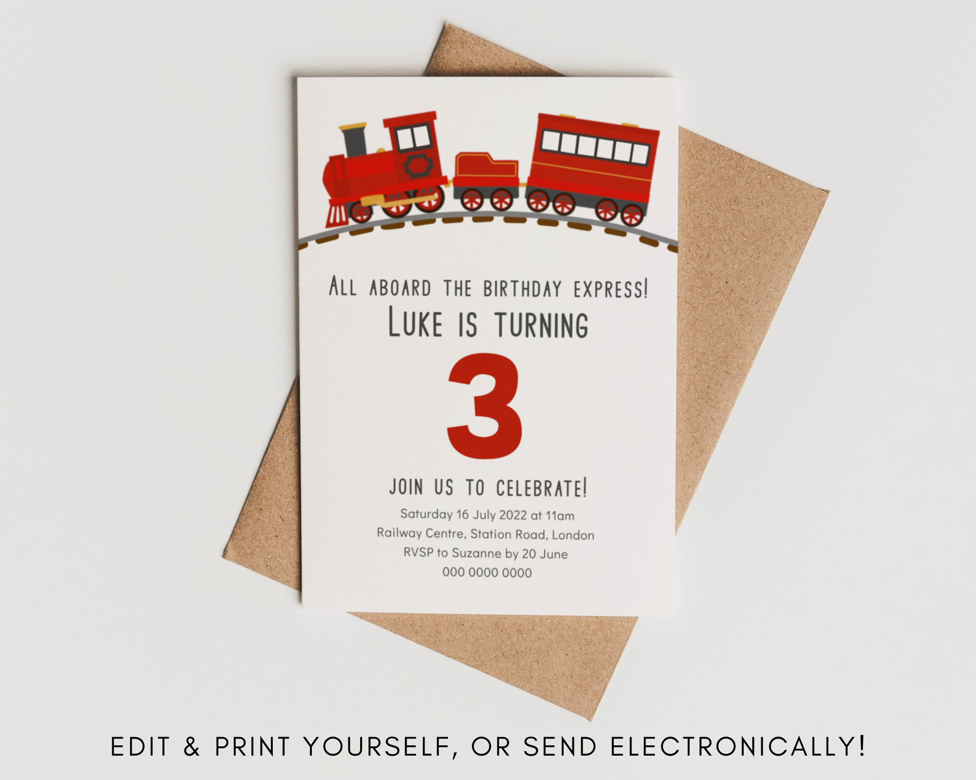 Steam Train Invite Red Train Birthday Party Edit Yourself Instant ...