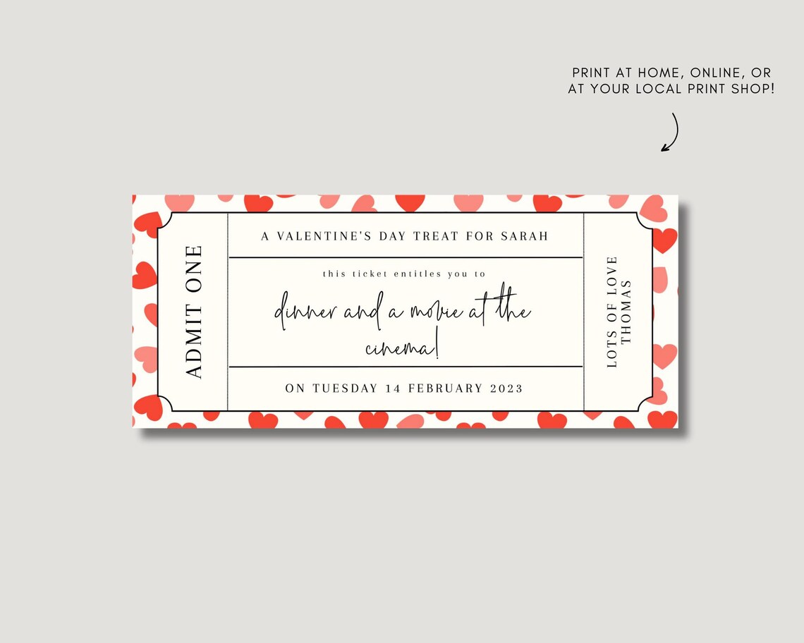 Editable Heart Gift Ticket Template: Valentine's Day Voucher (digital ...