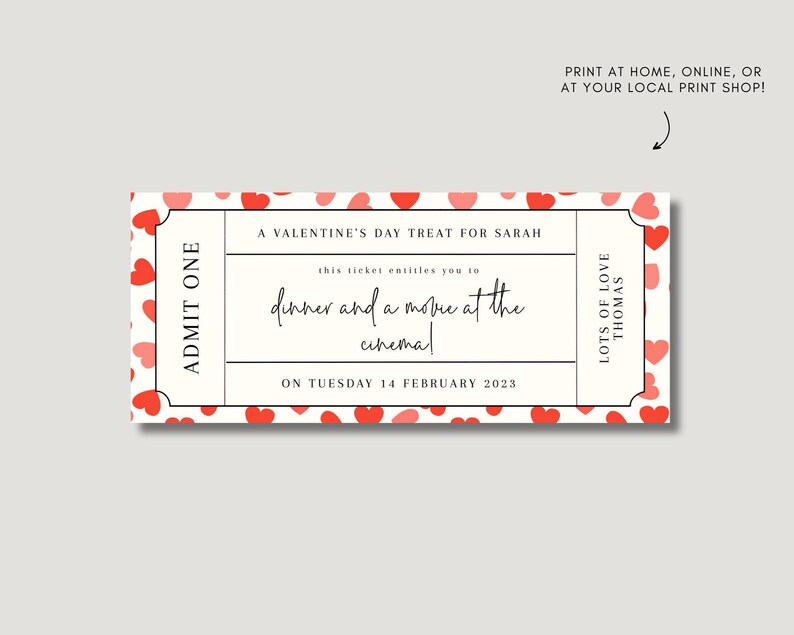 Editable Heart Gift Ticket Template: Valentine's Day Voucher (digital ...