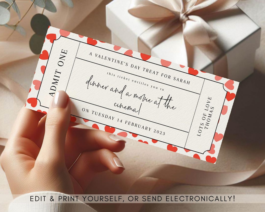 Editable Heart Gift Ticket Template: Valentine's Day Voucher (digital ...
