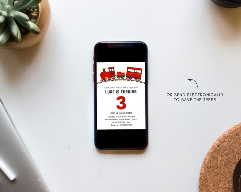Steam Train Invite | Red Train | Birthday Party | Edit Yourself ...