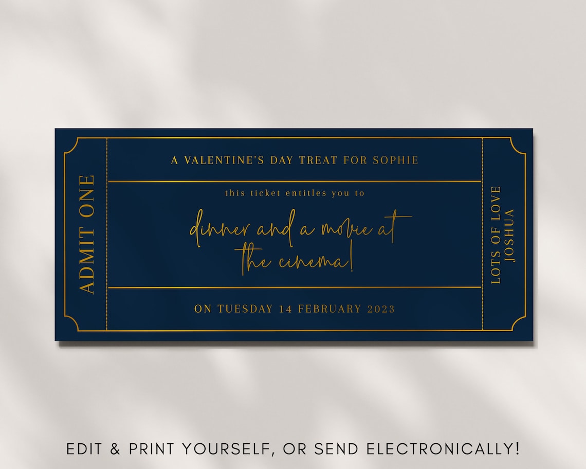 Editable Gift Ticket Print at Home Birthday Voucher Date Night Voucher ...