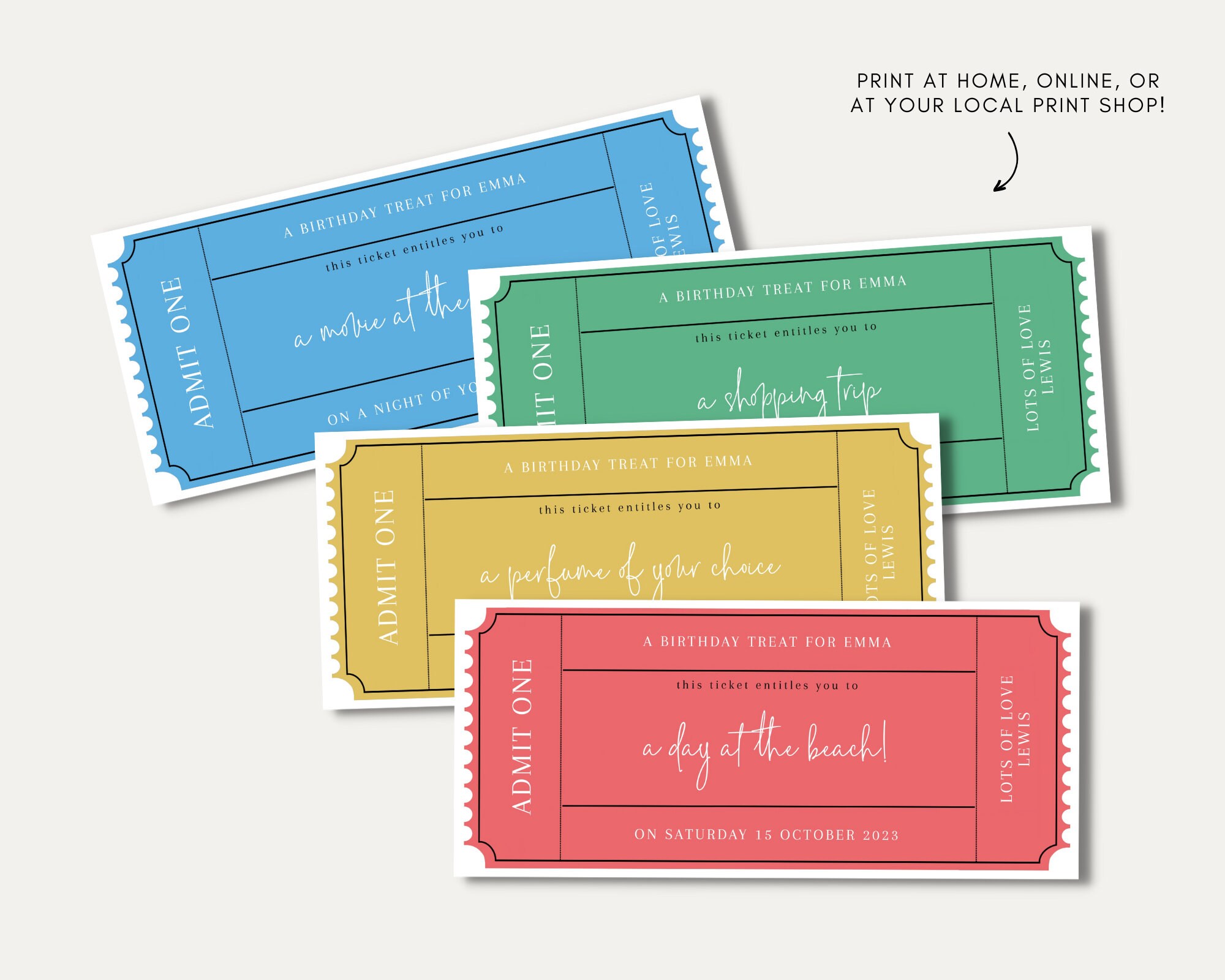 Editable Coloured Gift Vouchers | Print at Home Birthday Voucher | Date ...