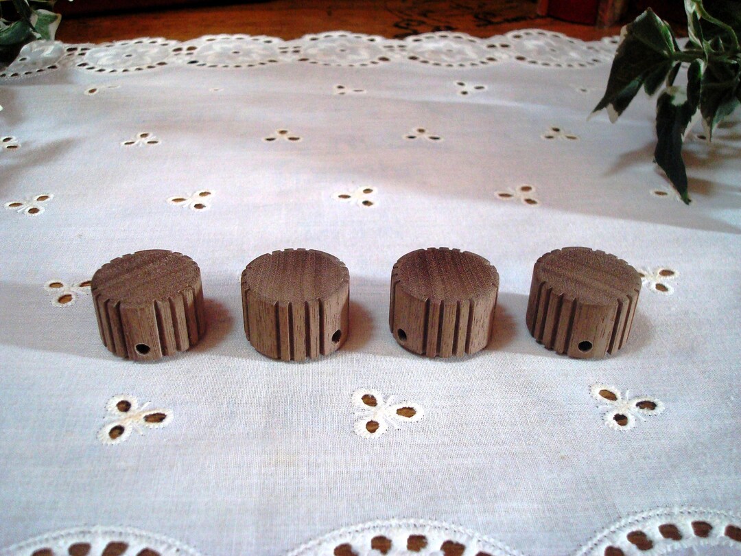 New Reproduction Set of 4 Solid Walnut Radio Knobs With Brass Insert ...