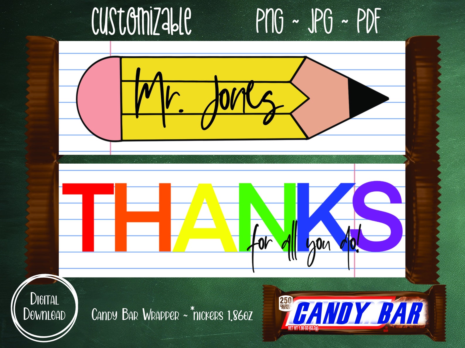 Editable, Teacher Thank You Gift, Chocolate Candy Bar Wrapper, Teacher ...