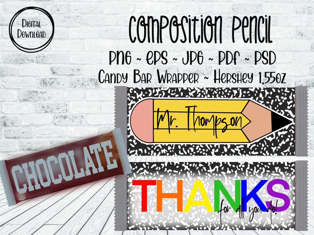 Editable Composition Candy Bar Wrap, Teacher Thank You Gift, Chocolate ...