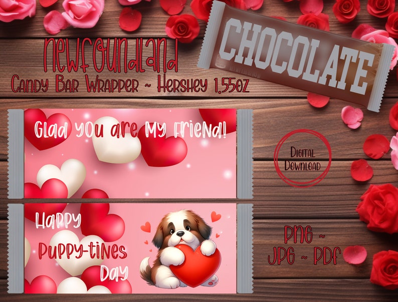 Newfoundland Valentine's Day Candy Bar Wrapper, Dog Lover Chocolate Bar ...