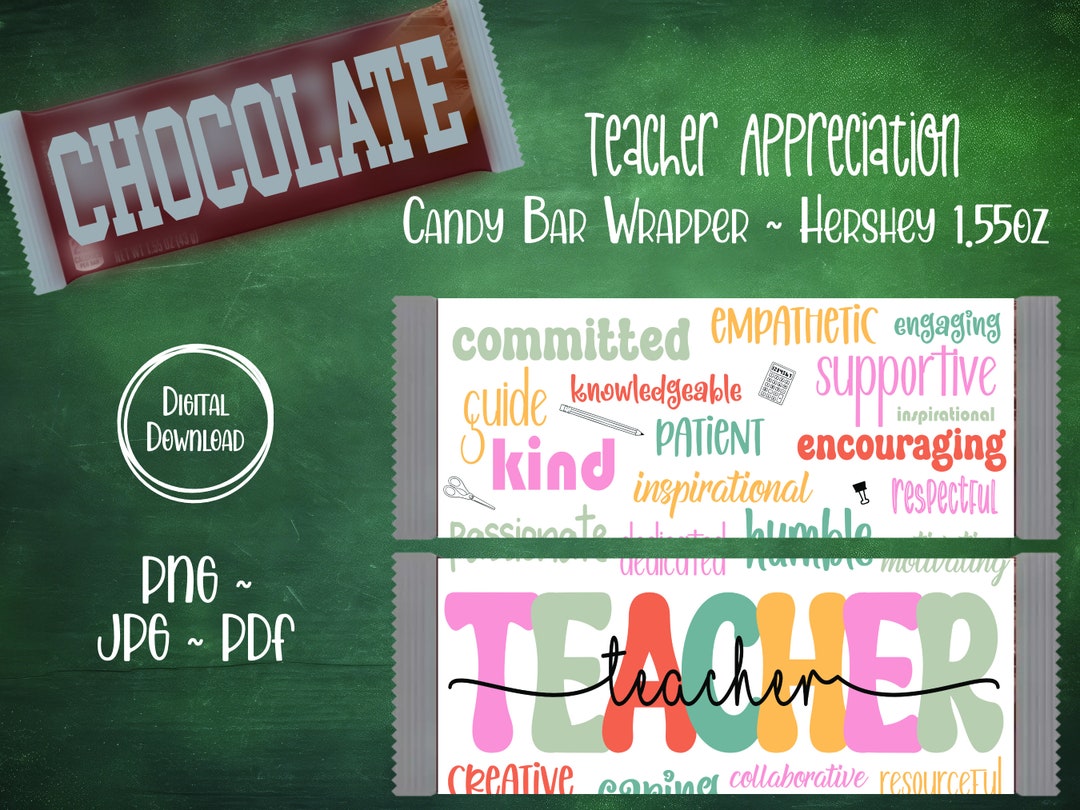 Teacher Thank You Gift, Chocolate Candy Bar Wrapper, Teacher ...