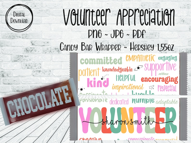 Editable Volunteer Thank You Gift, Chocolate Candy Bar Wrapper ...