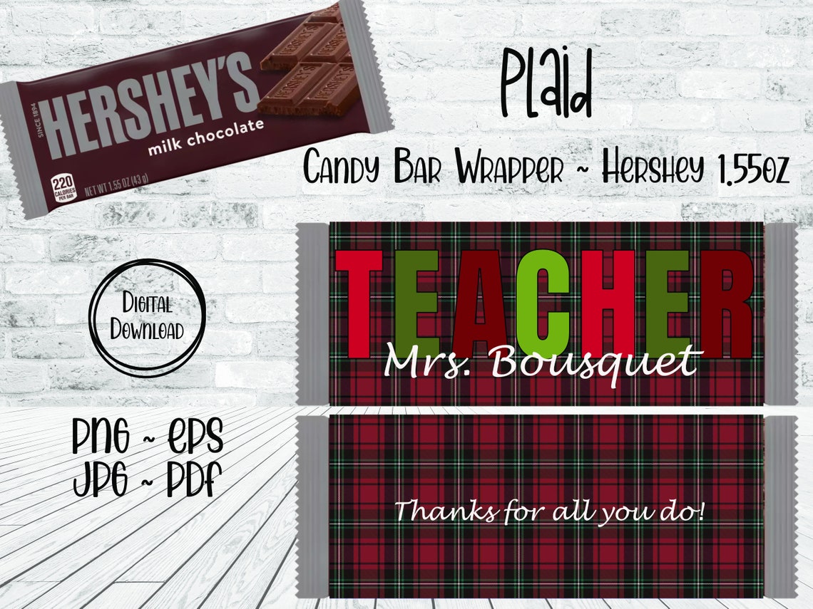Editable Plaid Chocolate Bar Wrapper for Teacher Thank You Gift at ...