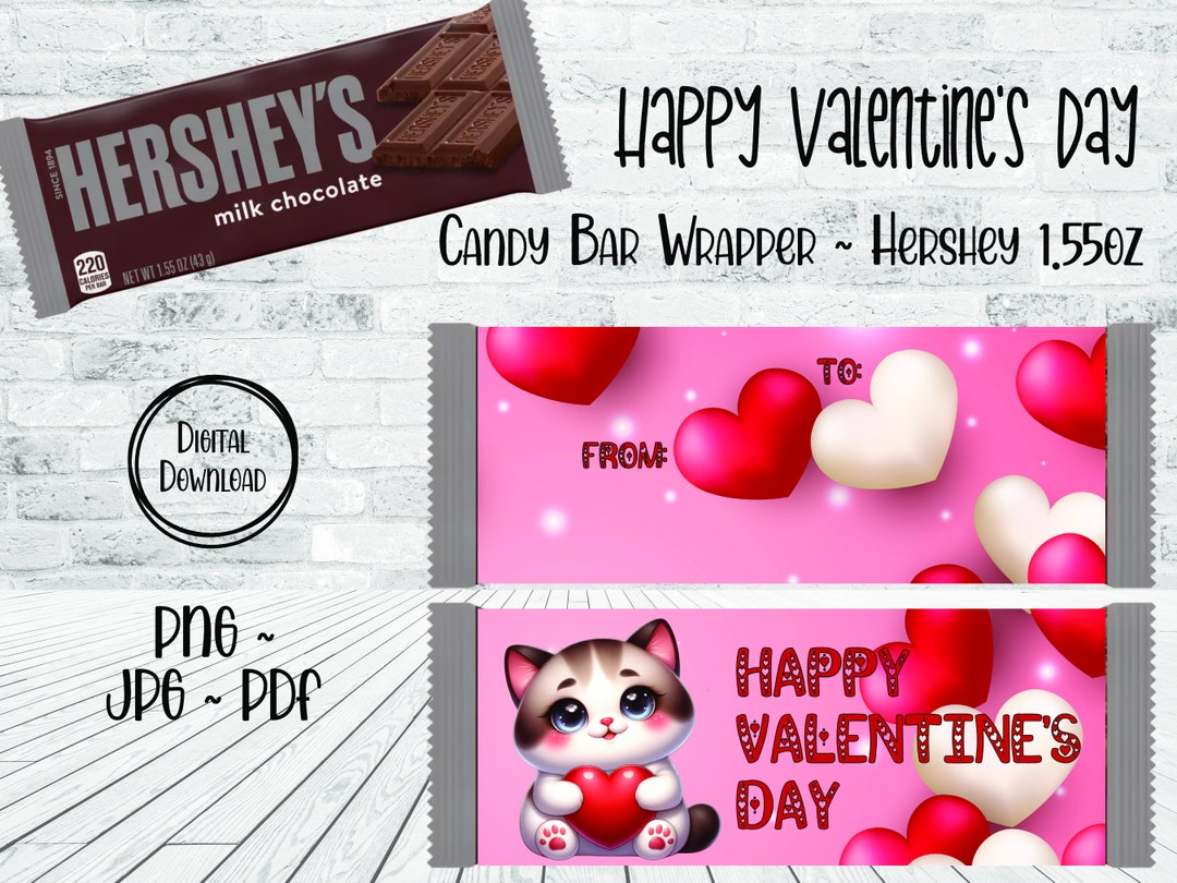Kitten Lover Valentine's Day Candy Bar Wrapper, Valentines Hershey Bar ...