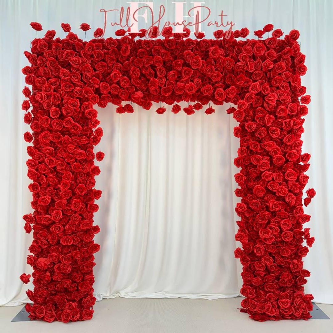 W7.87ft X H8.53ft Rollable Artificial Red Rose Arch Wedding Decoration ...