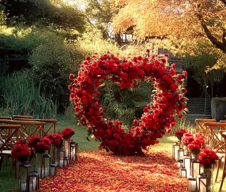 Ships From USA/5D Red Heart-shaped Floral Arch Backdrop(7.2×7.2 Ft ...
