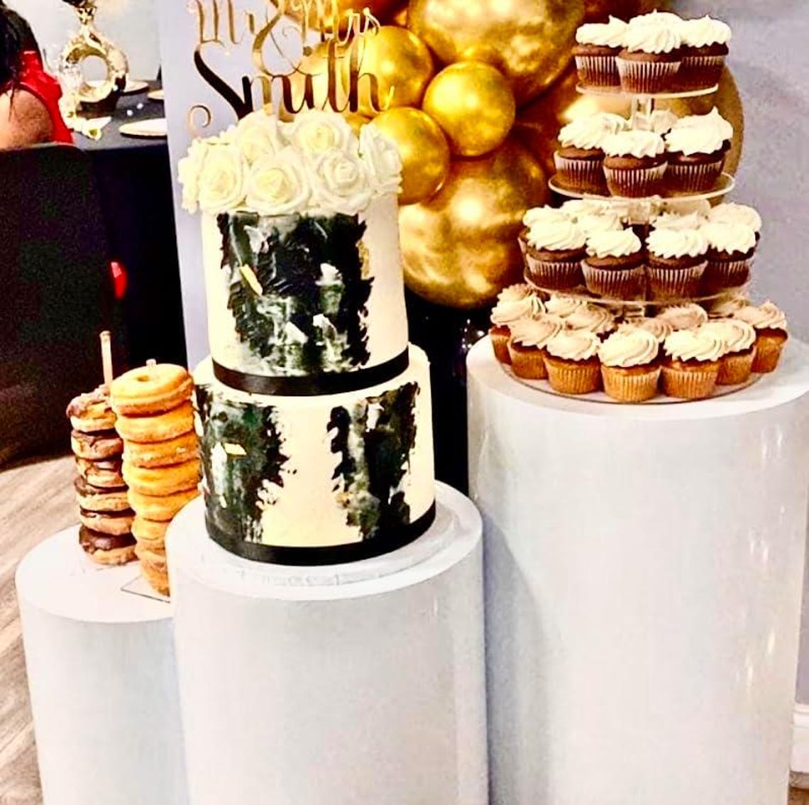 Set of 3 - Metal Cylinder Stands for Party, Decor White Cylinder Plinth ...