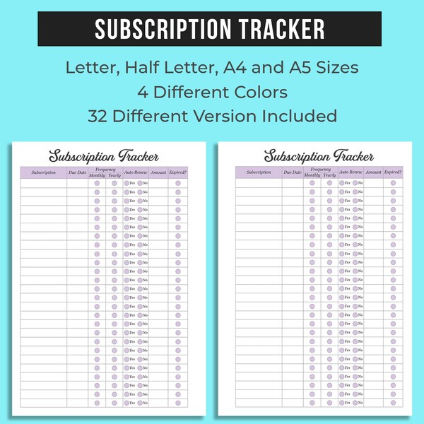 Subscription Tracker Printable - Etsy