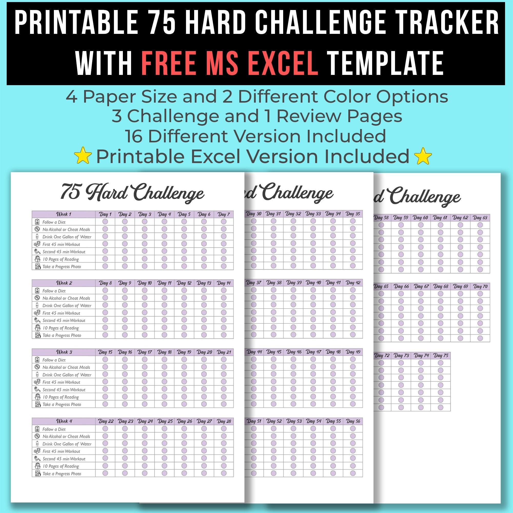 see all of your progress on ONE page! Printable 75 Hard Tracker ...