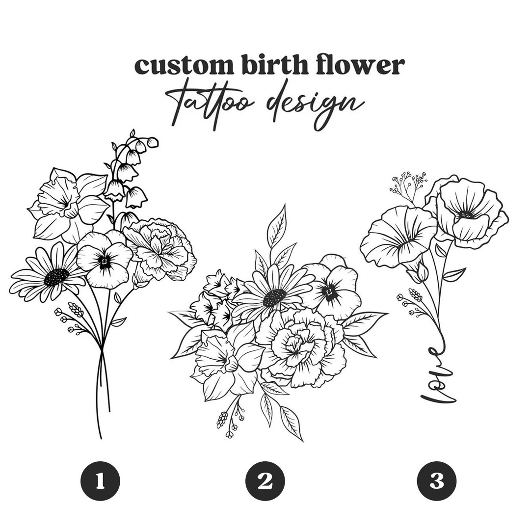 Custom Birth Flower Tattoo Design Birth Flower Family Bouquet Birth ...