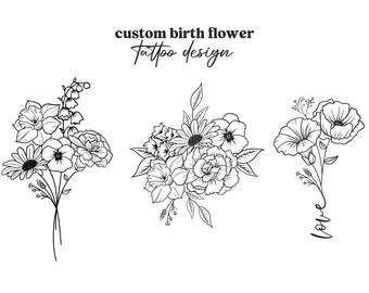 Birth Flower Family Bouquet Custom Digital Print Personalized - Etsy