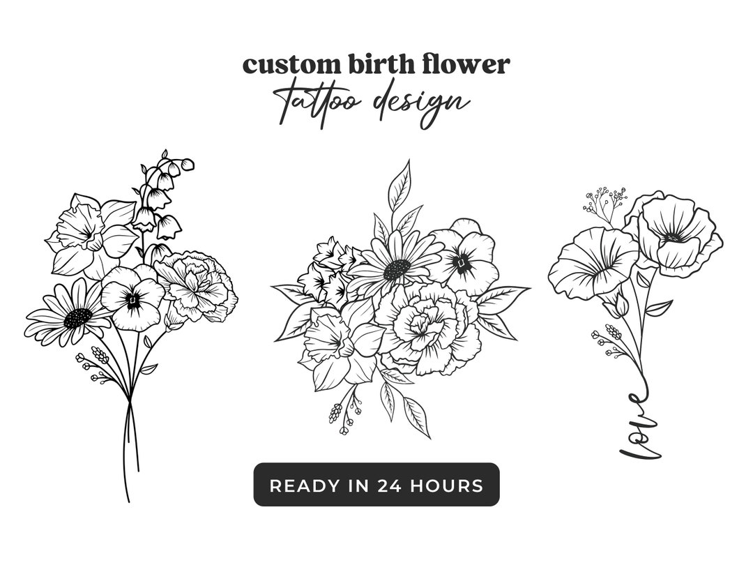 Custom Birth Flower Tattoo Design Birth Flower Bouquet Family Birth ...